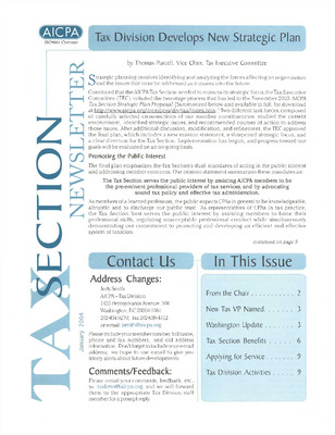 "Tax Section Newsletter, January 2004" by American Institute of ...