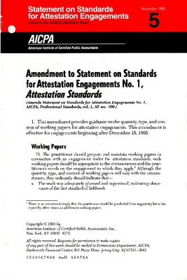 "Amendment to Statement on standards for attestation engagements no. 1 ...