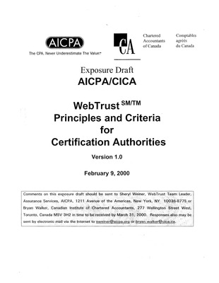 "WebTrust principles and criteria for certification authorities, Versio ...