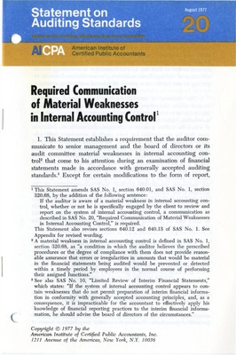 "Required communication of material weaknesses in internal accounting c ...