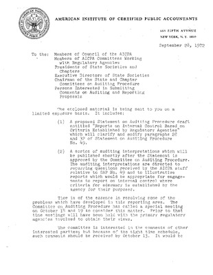 "Proposed statement on auditing procedure : Reports on internal control ...