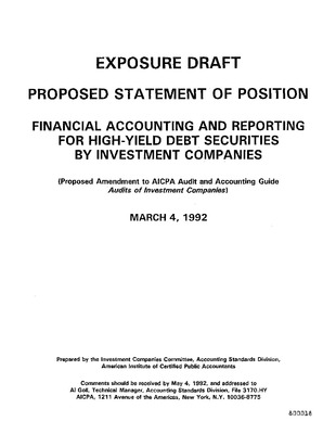 "Proposed statement of position : financial accounting and reporting fo ...