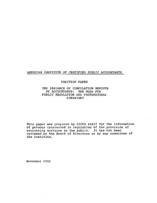 "Position Paper: The Issuance of Compilation Reports by Accountants: Th ...